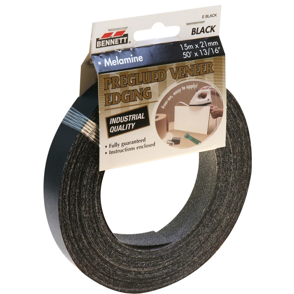 BENNETT 50 Feet x 13/16 Inch Preglued Melamine, Black Iron on Edging ...