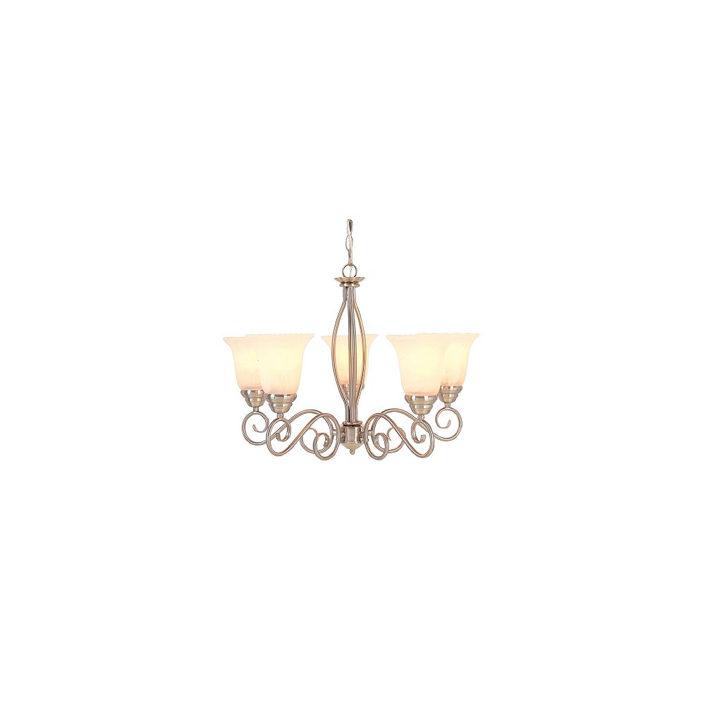 Hampton Bay 5-Light 60W Brushed Nickel Chandelier with Frosted Glass ...