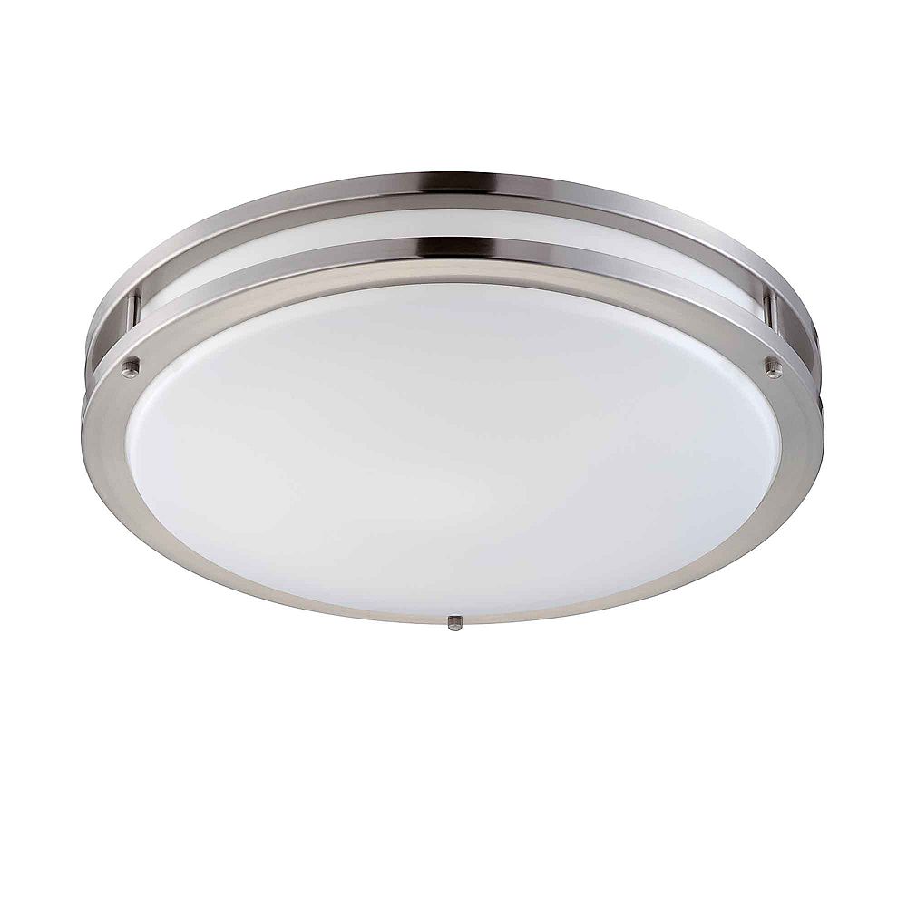 Hampton Bay 2-Light Brushed Nickel Round Fluorescent Flush Mount | The ... Hampton Bay 2-Light Brushed Nickel Round Fluorescent Flush Mount | The ...