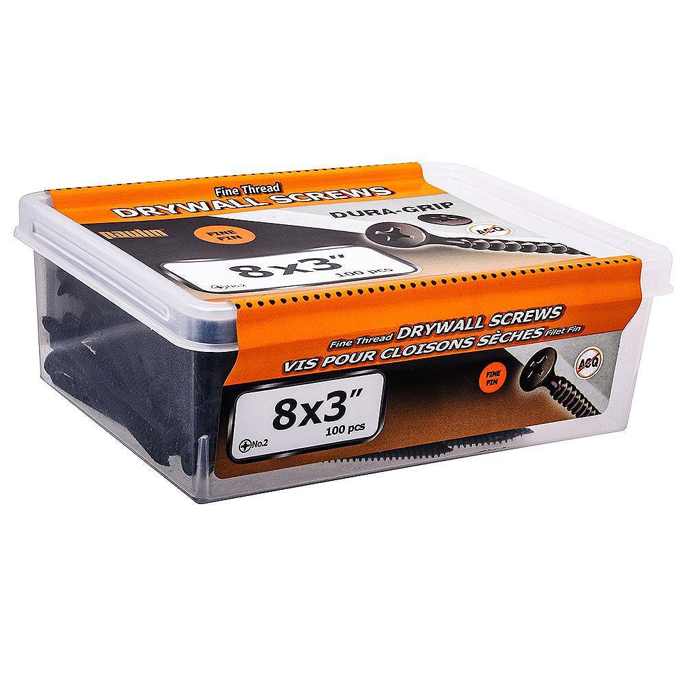 Paulin #8 x 3-inch Flat Head Phillips Drive Fine Thread Drywall Screws ...