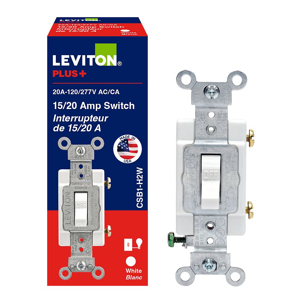 Leviton Interrupteur Unipolaire, 20 A, 120/277 V, Blanc | Home Depot Canada