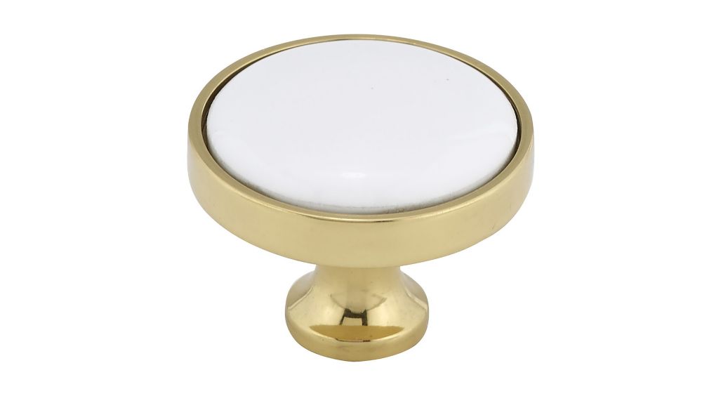 Richelieu 1 1/4 in (32 mm) Brass, White Eclectic Cabinet Knob | The ...