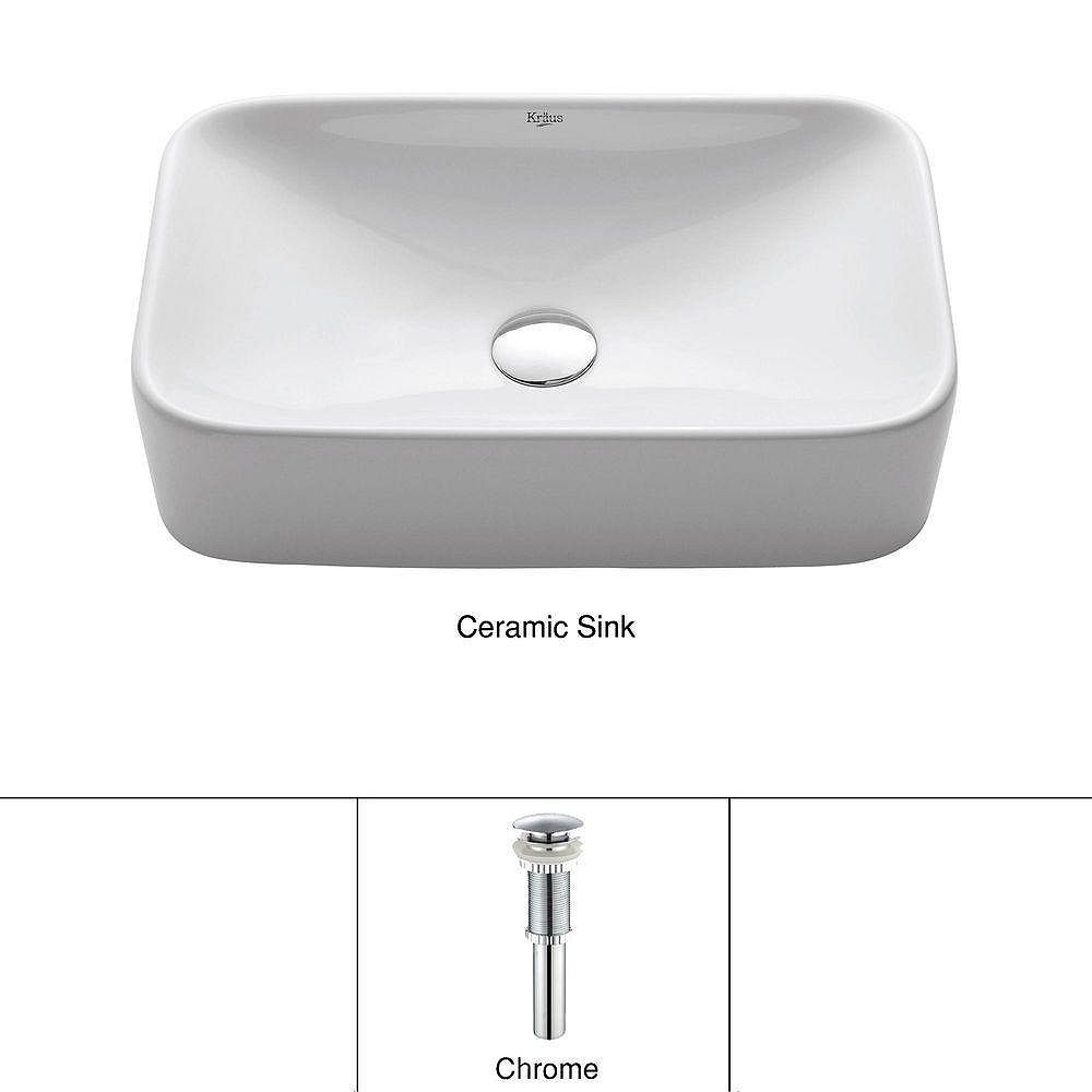 Kraus Lavabo rectangulaire blanc en céramique avec drain escamotable ...