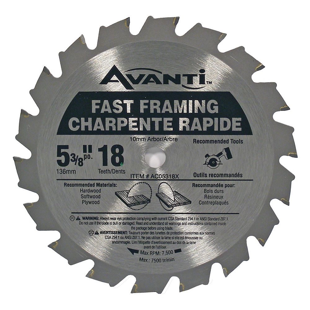 Avanti 5 3/8-inch x 18 Tooth Carbide Tipped Fast Framing Trim Saw Blade ...