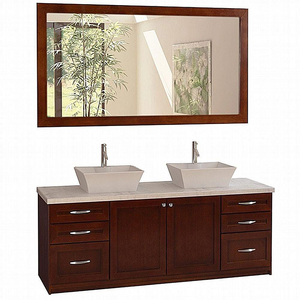 Design Element Madeline 72 Inches Vanity in Cherry Oak with Marble ...