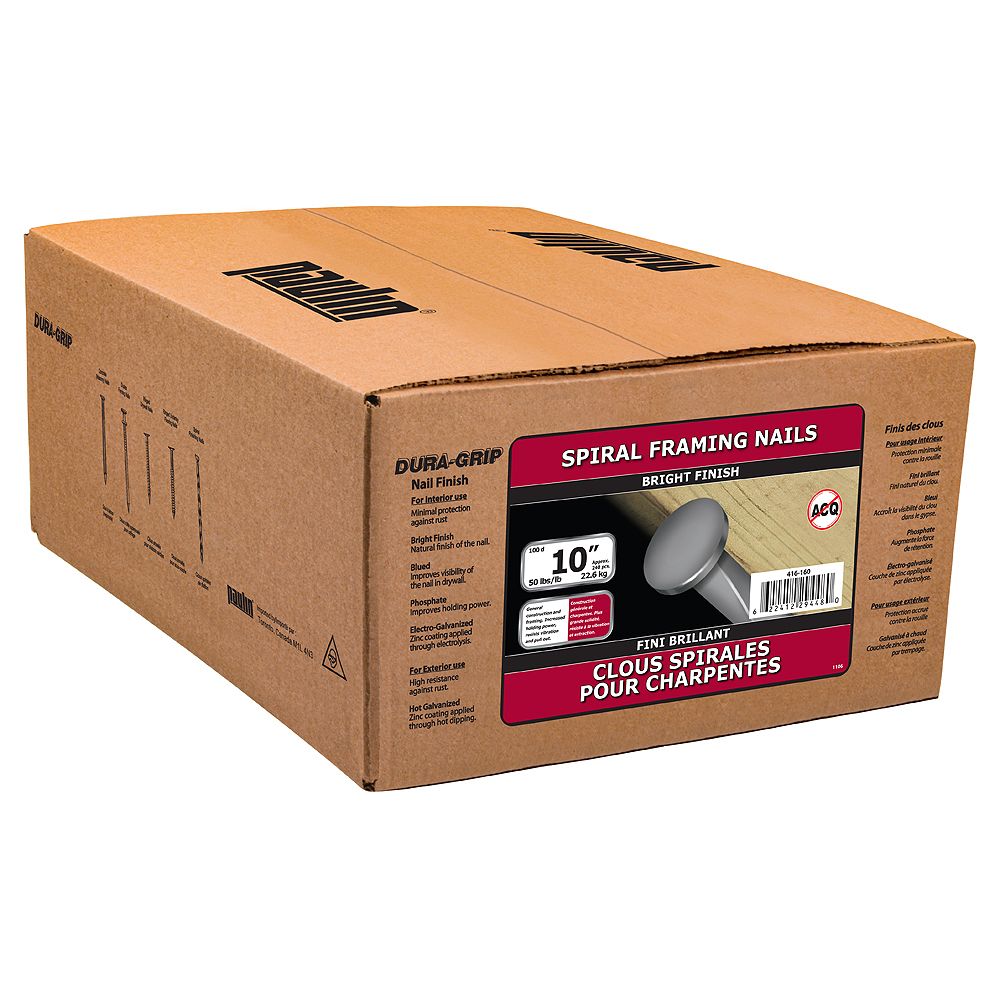 Paulin 10-inch (100d) Spiral Framing Nails Bright Finish - 50lbs ...