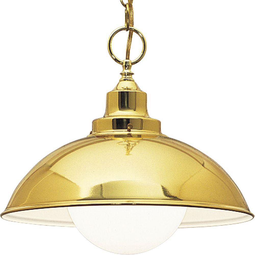 Progress Lighting 1-Light 100W Polished Brass Finish White Glass Dome ...