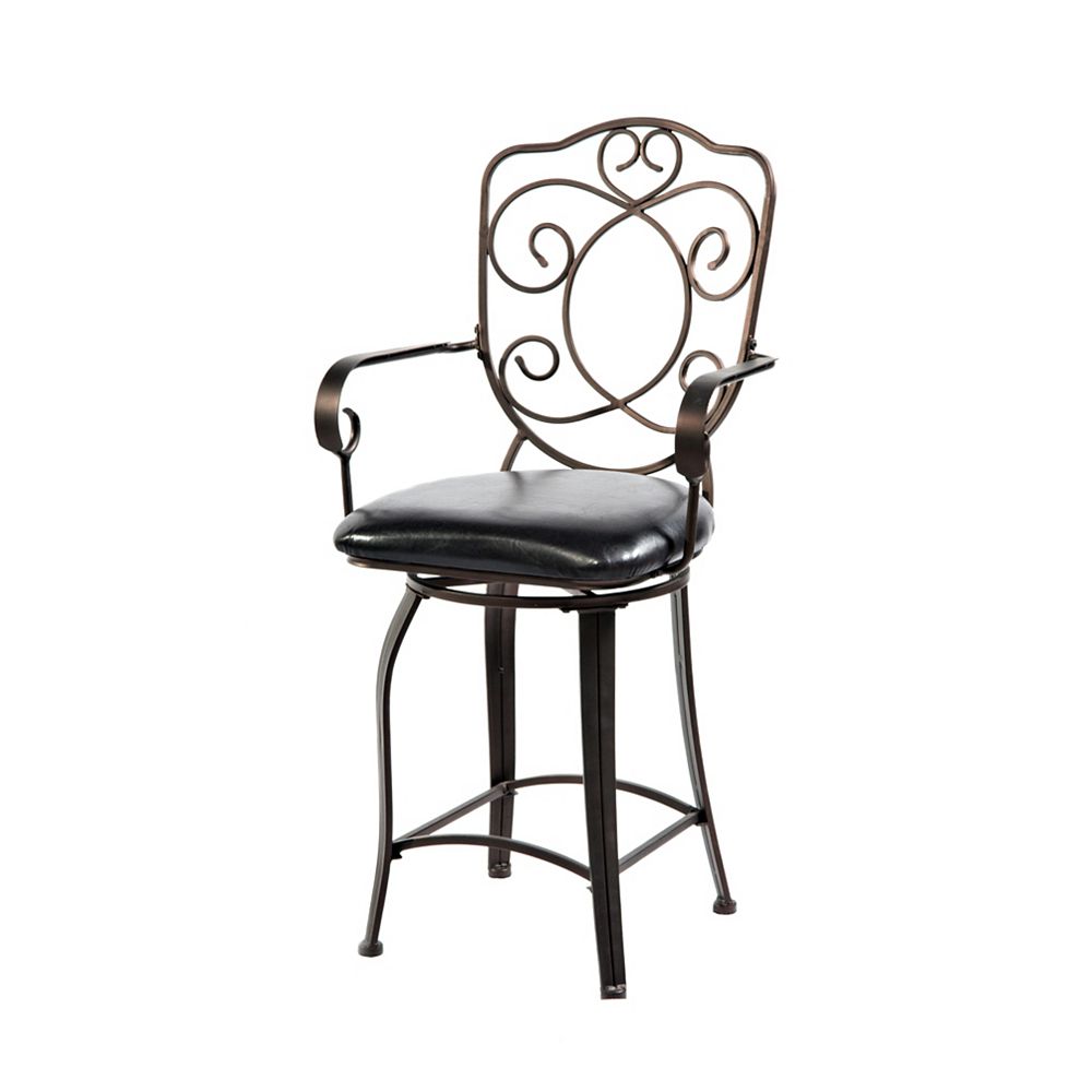 Powell Bronze with Muted Copper Scroll Back Counter Stool, 24 Inch Seat ...