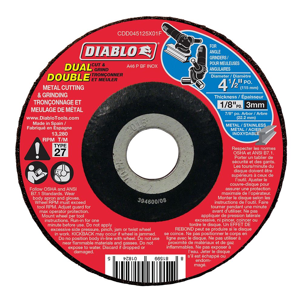 Diablo 4 1/2-inch x 1/8-inch x 7/8-inch Type 27 Cut Off Grinder Wheel ...