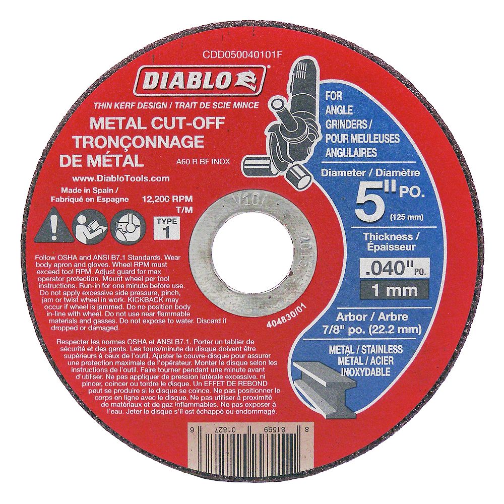 Diablo 5-inch x 0.040-inch x 7/8-inch Type 1 Cut Off Grinder Wheel/Disc ...