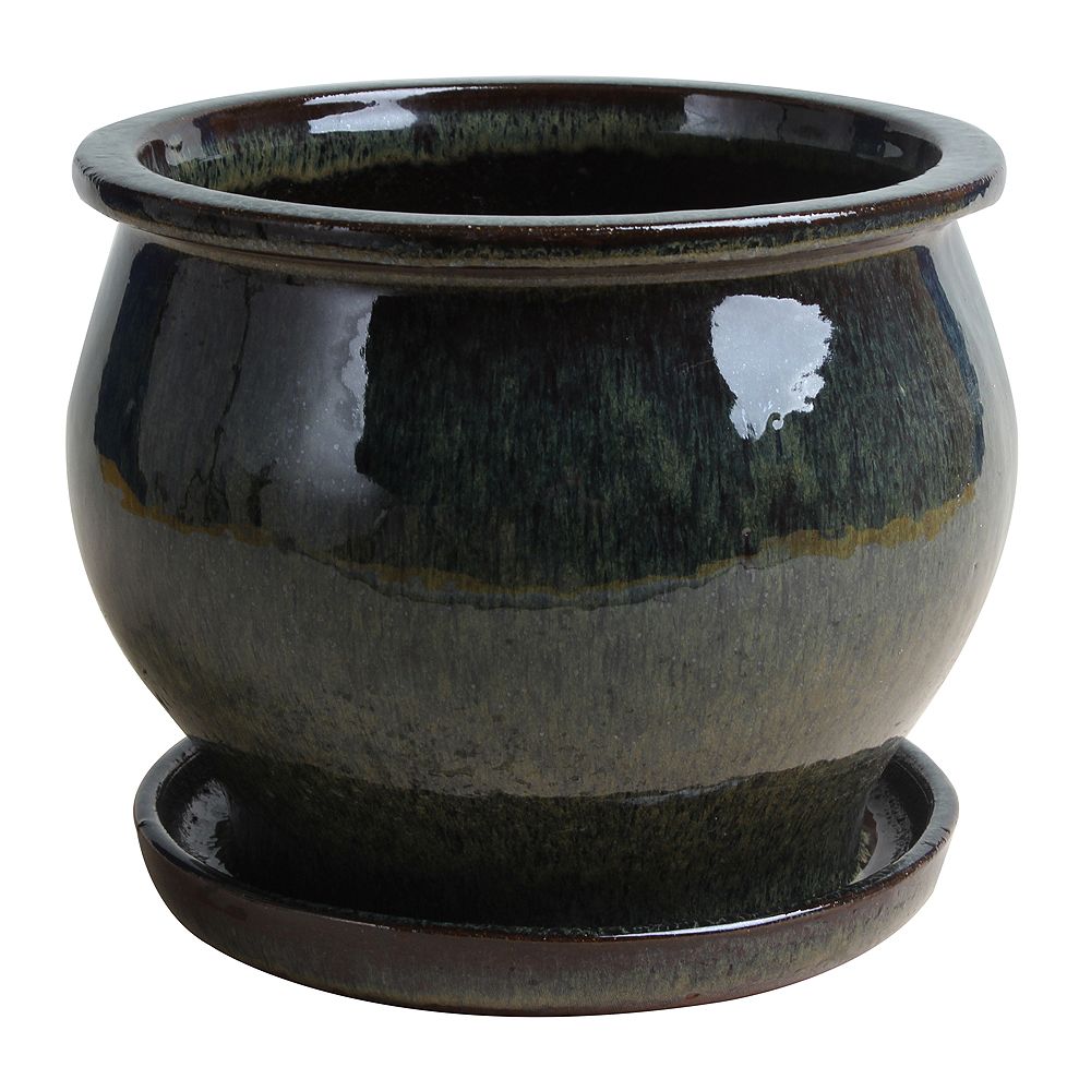 Trendspot 9 inch Shaped Ceramic Planter, Green | The Home Depot Canada