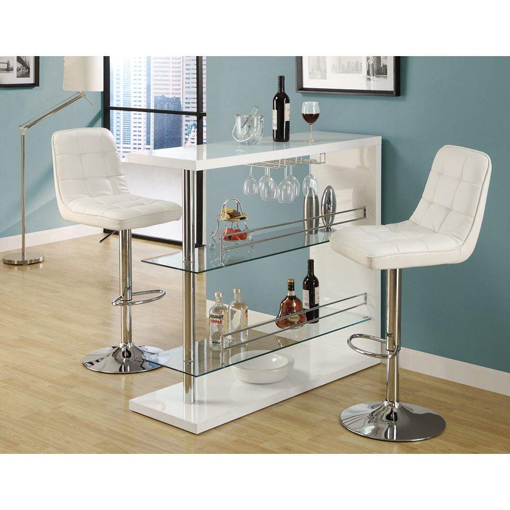 Monarch Specialties Leather Metal Chrome Contemporary Full Back Armless