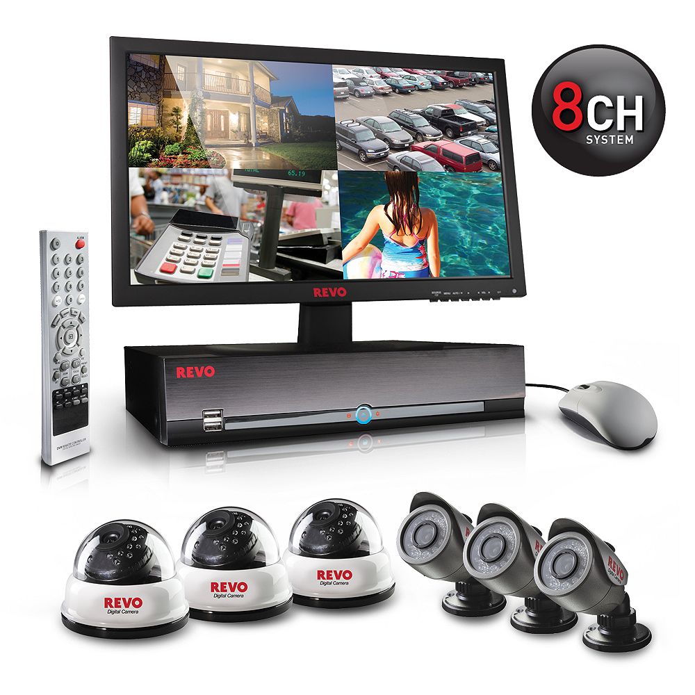 Revo America 8-channel 500 GB H.264 DVR security system, with 3 indoor ...