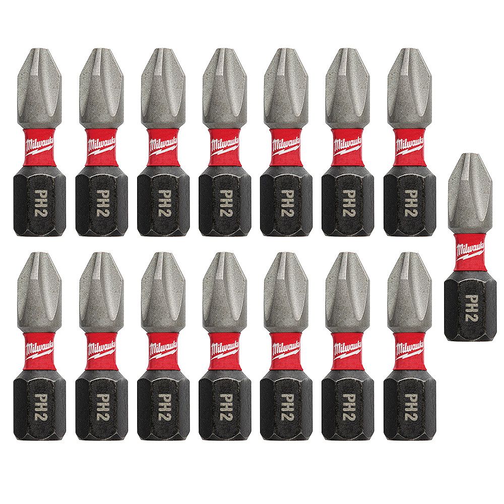Milwaukee Tool #2 Phillips 15-Piece Shockwave Insert Bit Contractor ...