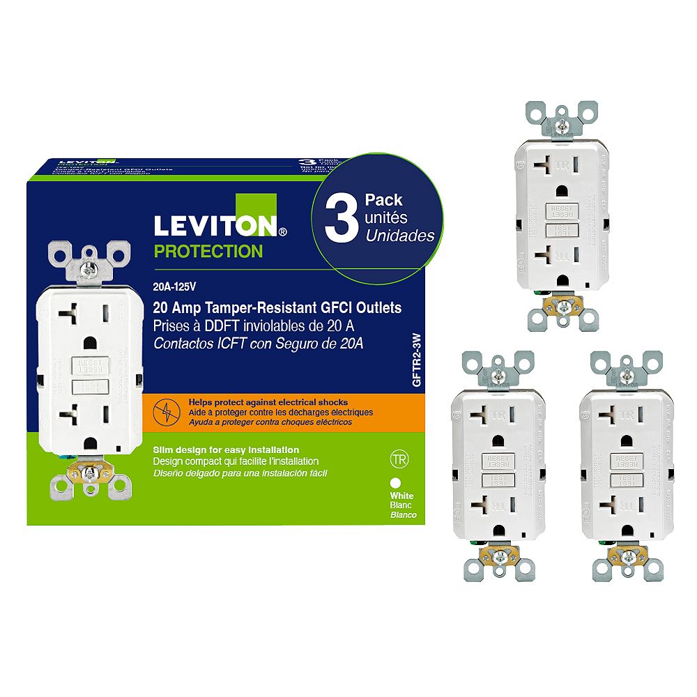 Leviton Decora 20 Amp Tamper-Resistant Slim GFCI Receptacle/ (3-Pack ...