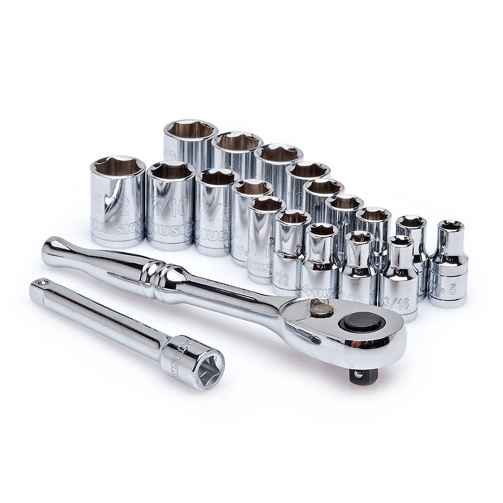 Husky 1/4-inch Drive Ratchet SAE/Metric Standard Socket Set (20-Piece ... Husky 1/4-inch Drive Ratchet SAE/Metric Standard Socket Set (20-Piece ...