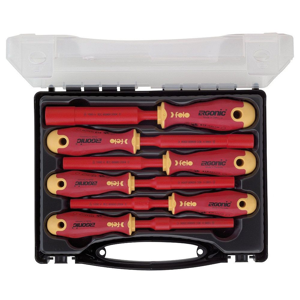Felo 6-Piece M-Tec VDE Spring Loaded Nut Driver Set in Plastic Box ...