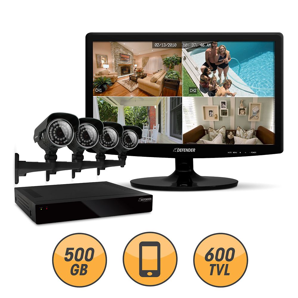 Defender Connected 8CH 500GB DVR 4 x CMOS IR w/ 19-inch LED | The Home ...