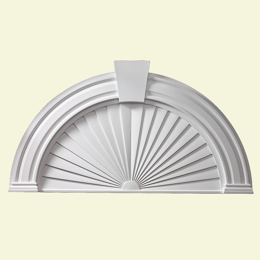 Fypon 54 Inch x 29 Inch x 2-1/2 Inch Half Round Sunburst Pediment with ...