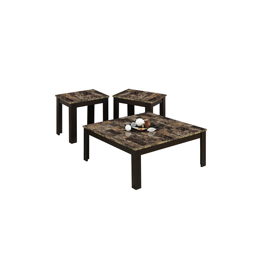 Monarch Specialties Table Set - 3-Piece Set / Cappuccino / Marble-Look ...