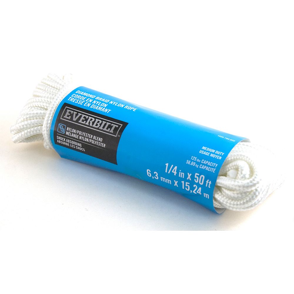 Everbilt 1/4-inch x50 Feet NYLON DIAMOND BRAID WHITE | The Home Depot ...