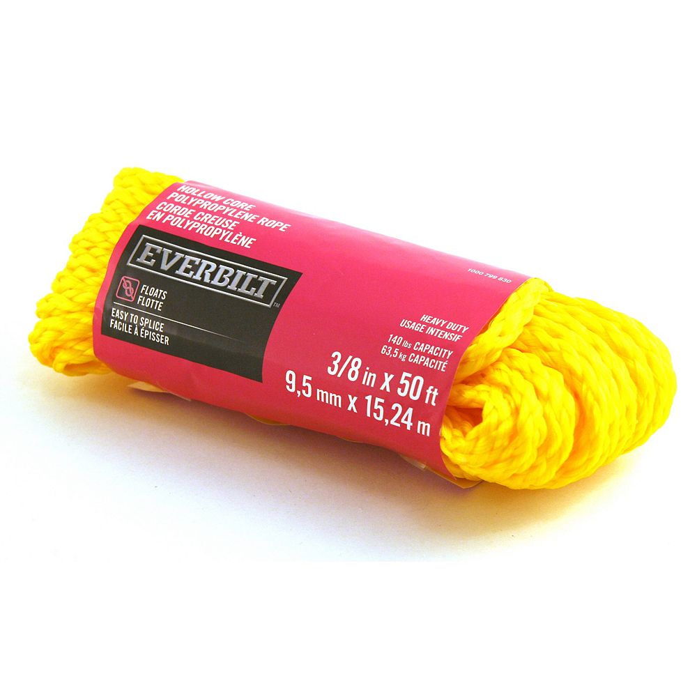 Everbilt 3/8 Inch x 50 Feet POLYPROPYLENE HOLLOW CORE YELLOW | The Home ... Everbilt 3/8 Inch x 50 Feet POLYPROPYLENE HOLLOW CORE YELLOW | The Home ...