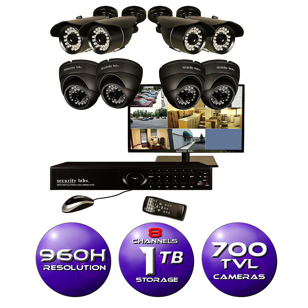 Security Labs 8 CH Surveillance System w/ 19 Inch HD Monitor, 960H DVR ...