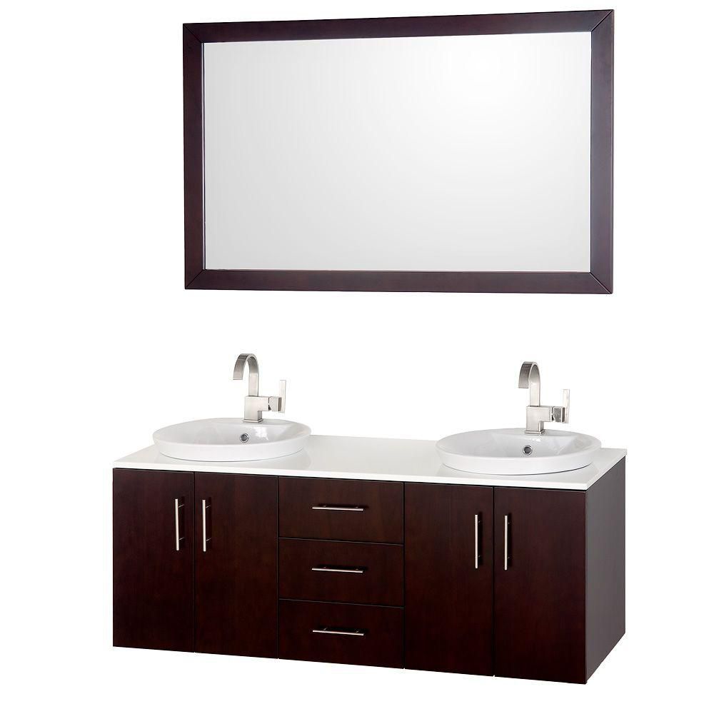 Wyndham Collection Arrano 55-inch W 3-Drawer 4-Door Vanity in Brown ...