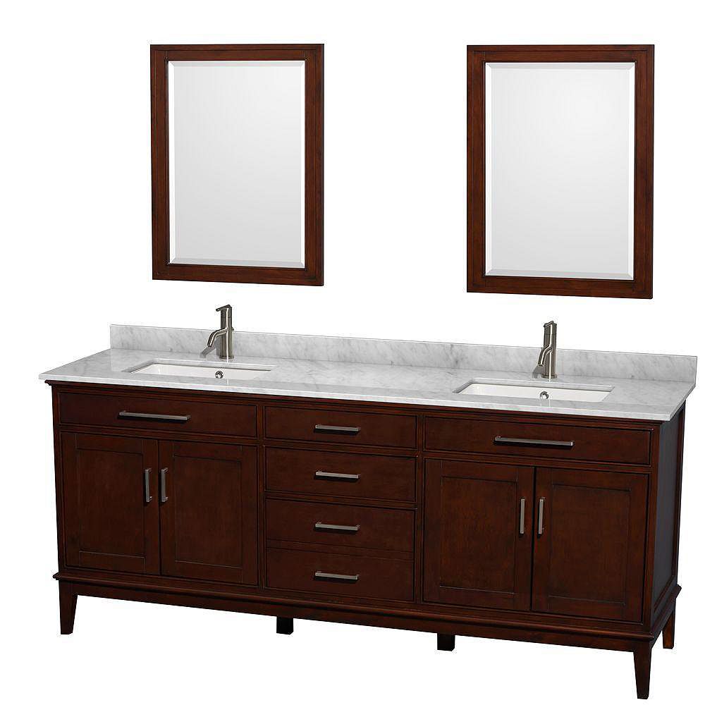 Wyndham Collection Hatton 80-inch W 3-Drawer 4-Door Vanity in Brown ...