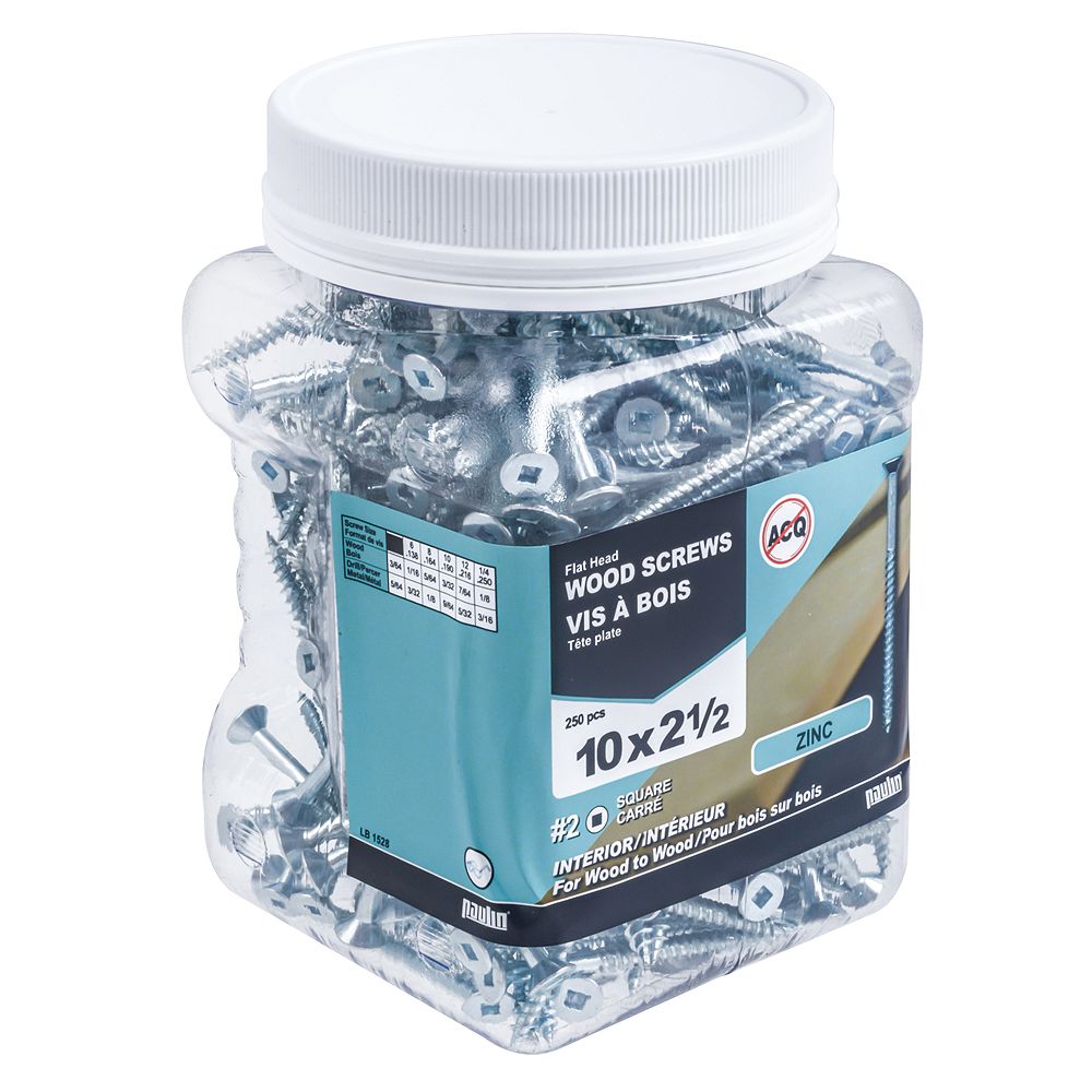 Paulin #10 x 2-1/2-inch Flat Head Square Drive Wood Screws - Zinc ...