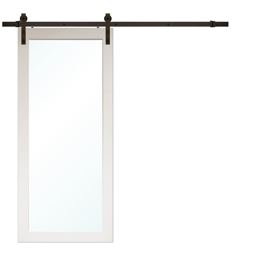 TRUporte Modern 1-Lite Primed Pine Barn Door Rustic Bronze Straps (6.6 ...