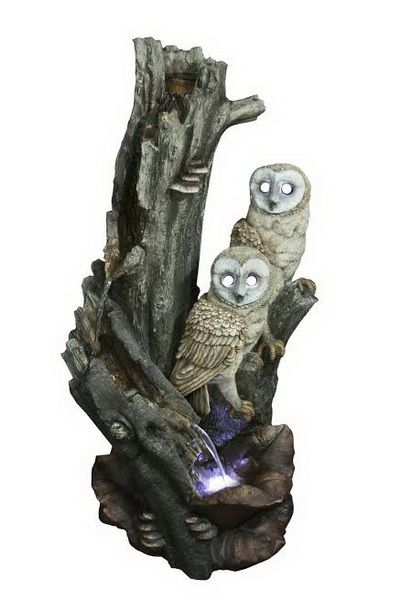 Hi-Line Gift Fountain - Two Owls on Tree Trunk with LED lights, 40 Inch ...