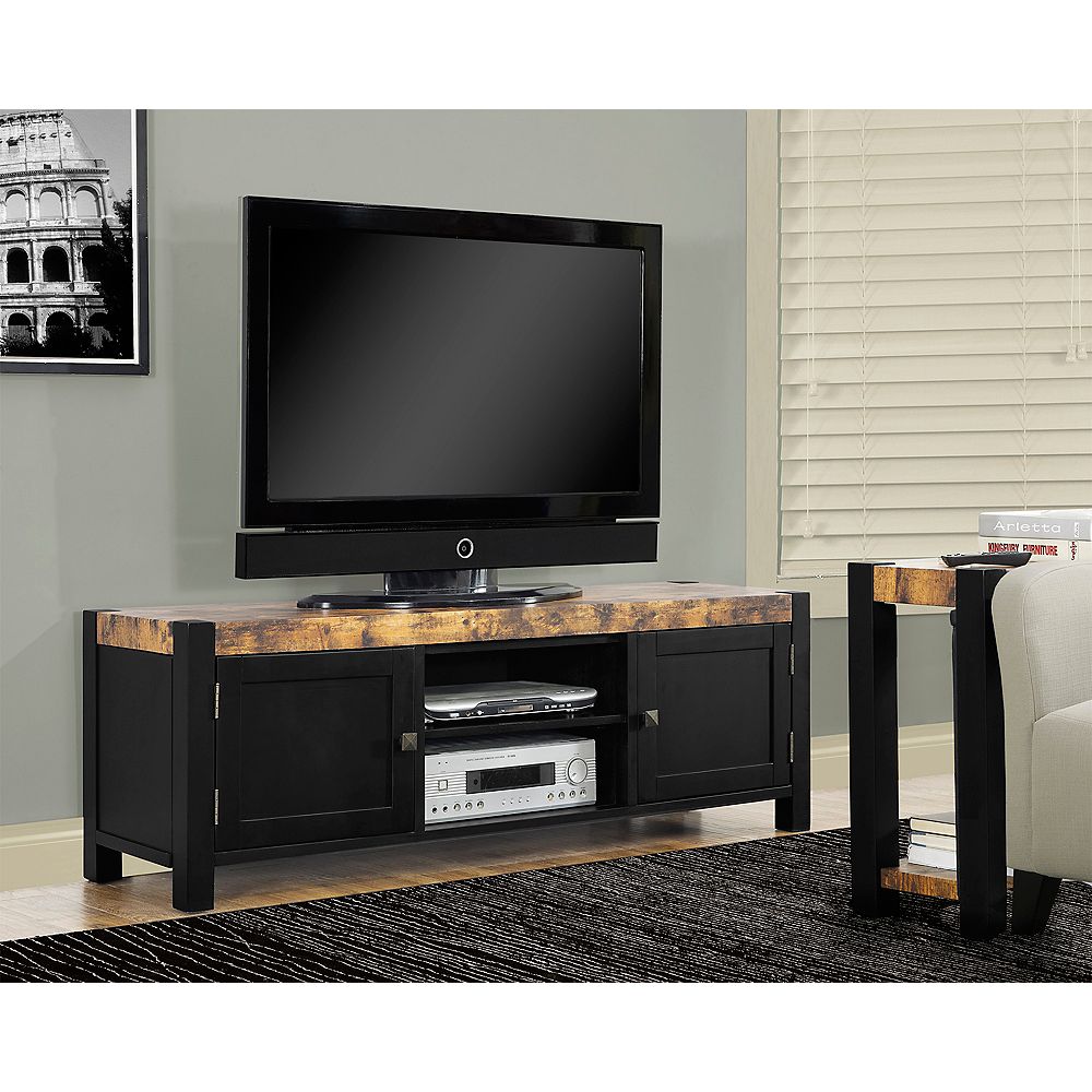 Monarch Specialties Distressed Reclaimed-Look / Black 60"L Tv Console ...
