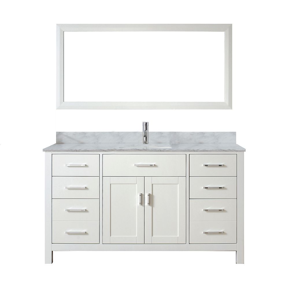 Art Bathe Kalize 60-inch W 6-Drawer 2-Door Vanity in White With Marble ...