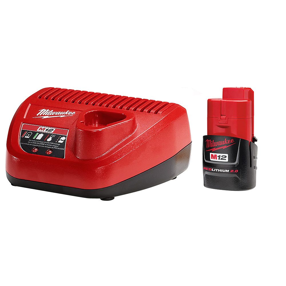 Milwaukee Tool M12 12V Lithium-Ion Compact (CP) 2.0 Ah REDLITHIUM Battery and Charger Star ...