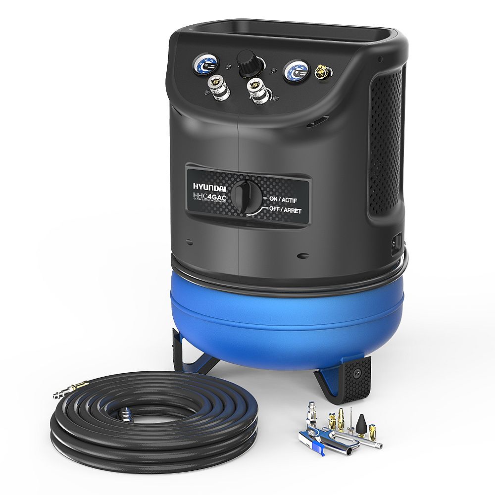 Hyundai 4 Gal. Portable Electric Air Compressor With Air Hose And Kit ...
