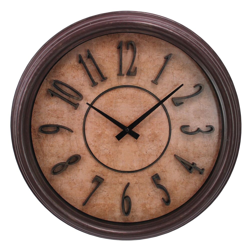 Kiera Grace Brown Wood Grain 18 Inch. Wall Clock With Raised Numbers ...