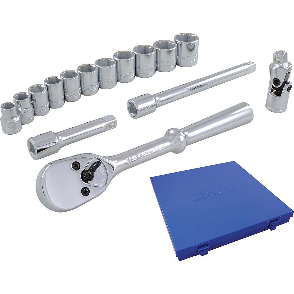GRAY TOOLS Socket & Attachments 15-Piece Set 3/8 Inch Drive 6 Point ...