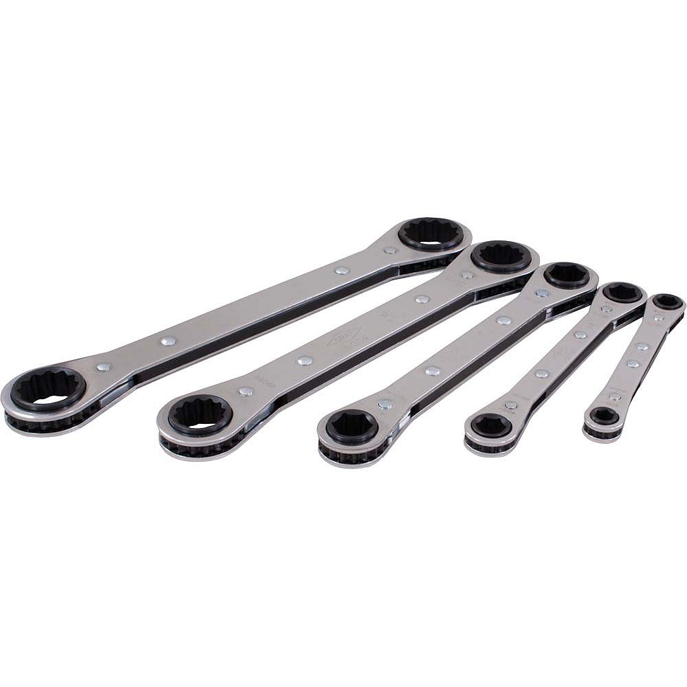 GRAY TOOLS 5-Piece 6 & 12 Point SAE, Flat Ratcheting Box Wrench Set, 1/ ...