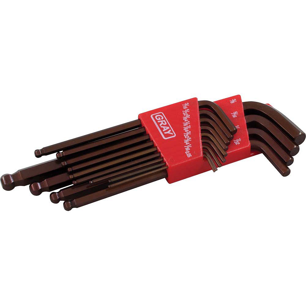 GRAY TOOLS 13-Piece SAE, Long Arm Ball S2 Hex Key Set, .050 Inch - 3/8 ...