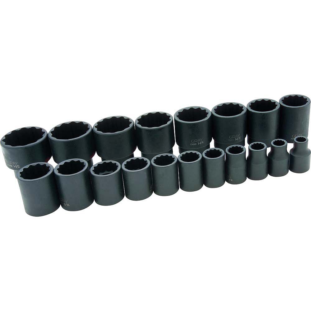 GRAY TOOLS 19-Piece Socket Set Impact 1/2 Inch Drive 12 Point Standard Sae | The Home Depot Canada