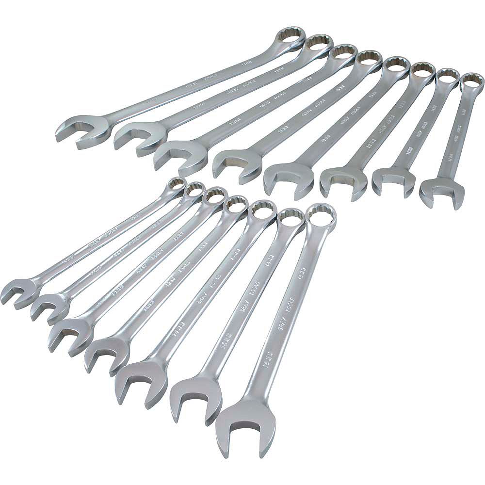 GRAY TOOLS 15-Piece 12 Point Metric, Satin Chrome, Combination Wrench ...