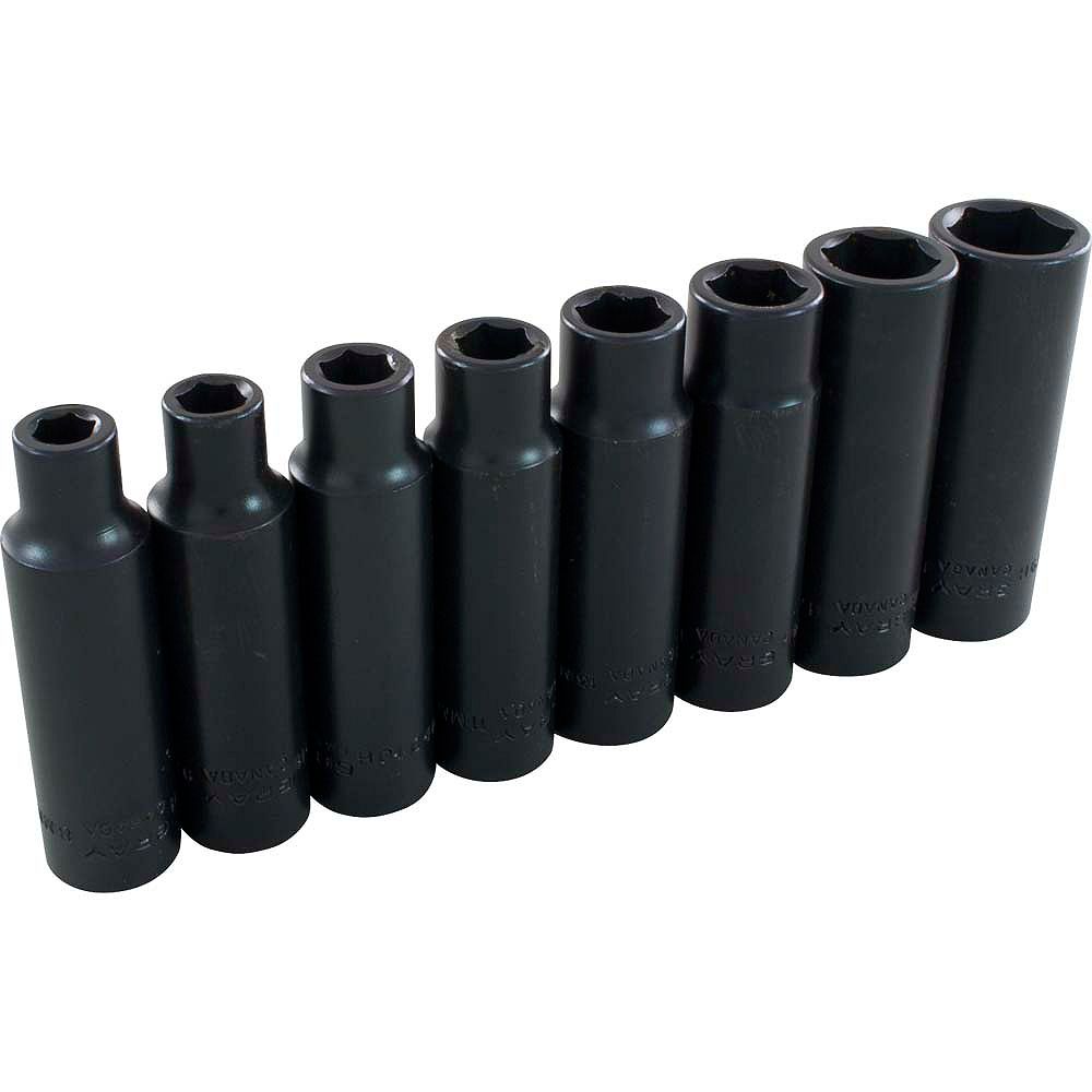 GRAY TOOLS 8-Piece Socket Set Impact 1/2 Inch Drive 6 Point Deep Metric ...