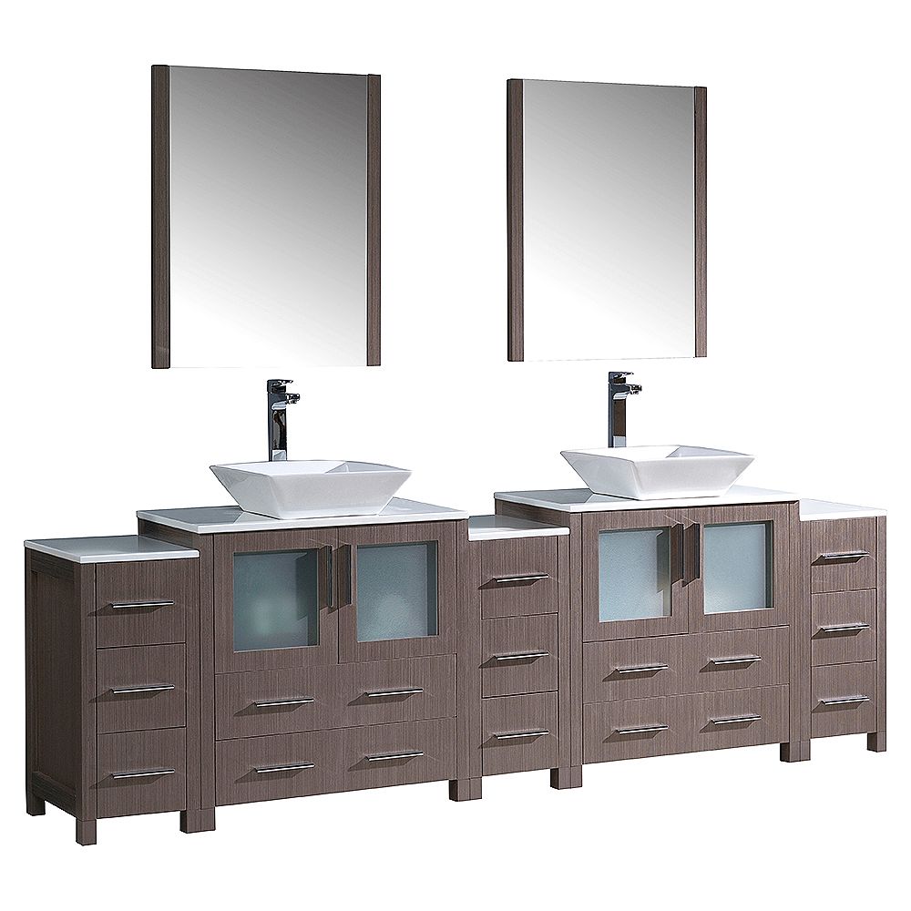 Fresca Torino 96-inch W Double Vanity in Grey Oak with 3 Side Cabinets ...