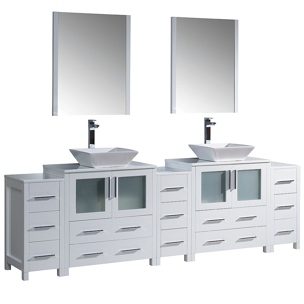 Fresca Torino 96-inch W Double Vanity in White with Vessel Basins and ...