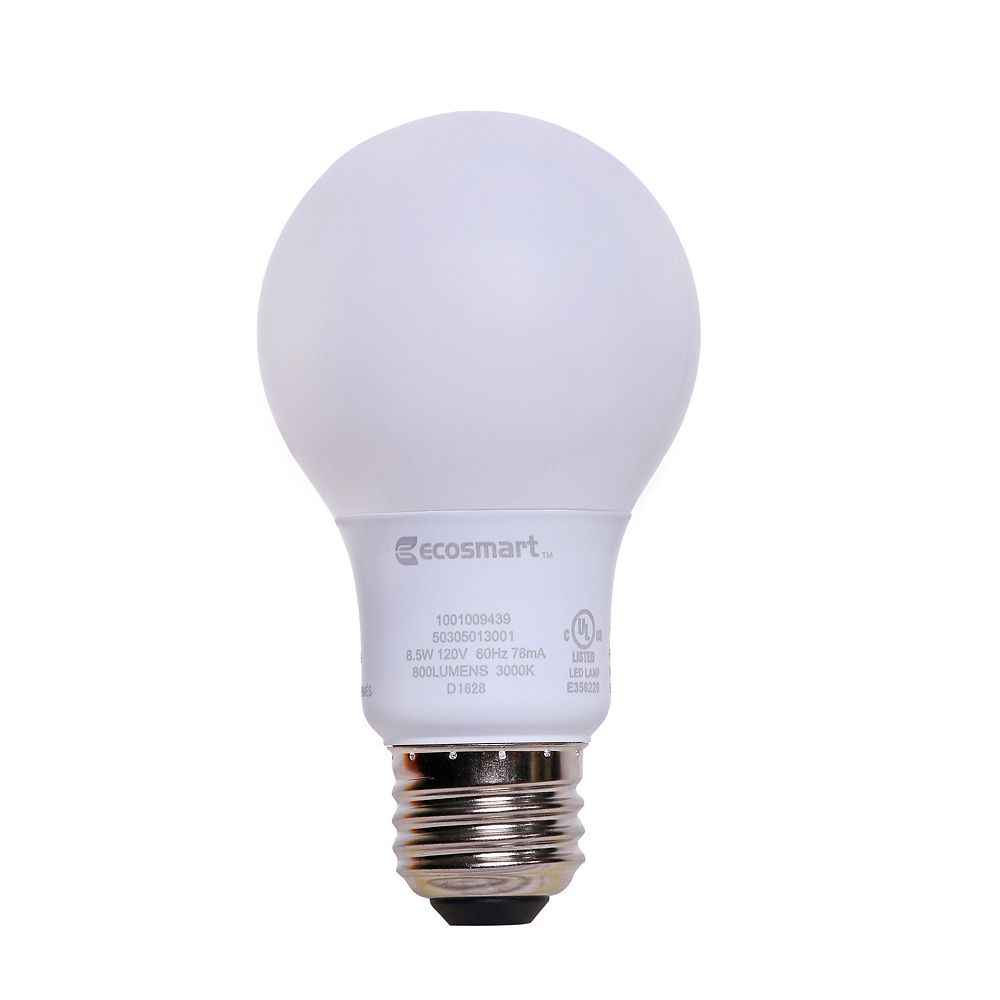 Ecosmart 60W Equivalent Bright White (3000K) A19 Dimmable LED Light ... Ecosmart 60W Equivalent Bright White (3000K) A19 Dimmable LED Light ...