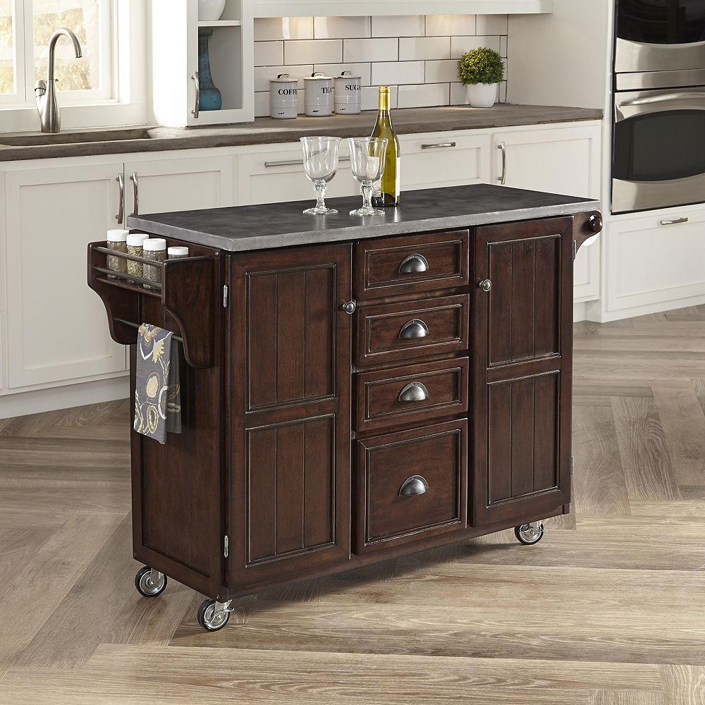 Home Styles Country Comfort Kitchen Cart w/ Concrete Top | The Home ...