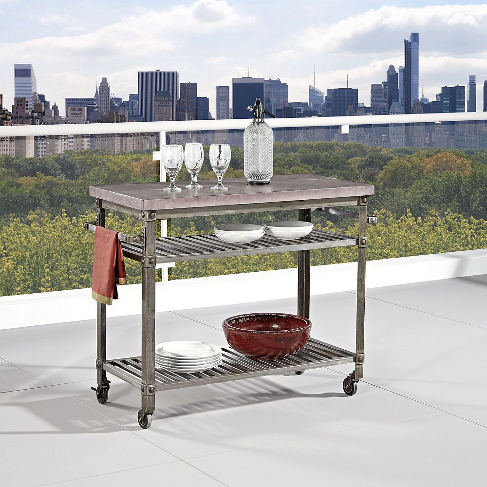 Home Styles Urban Style Aged Metal Kitchen Cart With Concrete Top | The ...