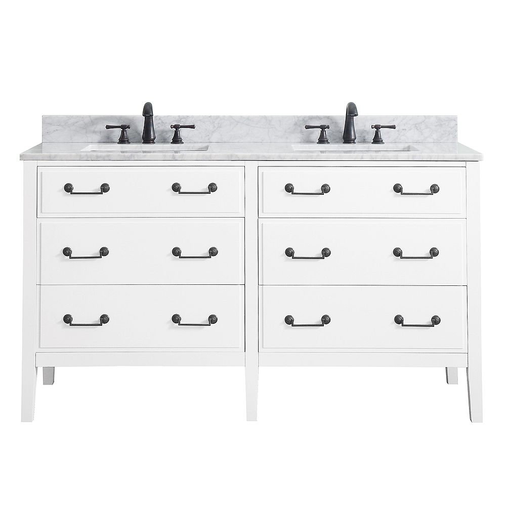 Avanity Delano 61 Inch Double Sink Vanity Combo In White Finish With ...