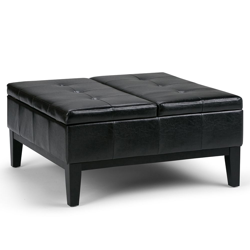 Simpli Home Dover 36-inch x 18.5-inch x 36-inch Faux Leather Ottoman in ...